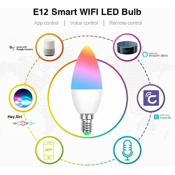 LINYAN-Zigbee E12 Smart RGBCW Candle Bulb Compatible with Alexa,App and ...