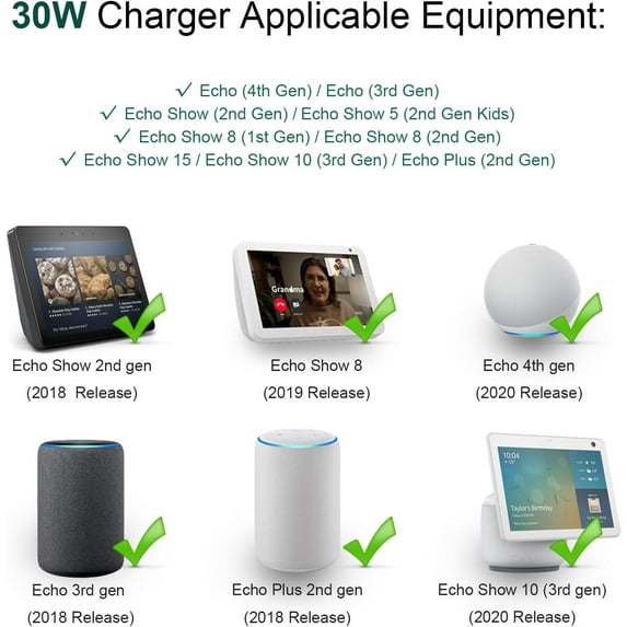 LINYAN-for Alexa Echo Show 8 Power Cord Replacement (1st 2nd 3rd Gen ...