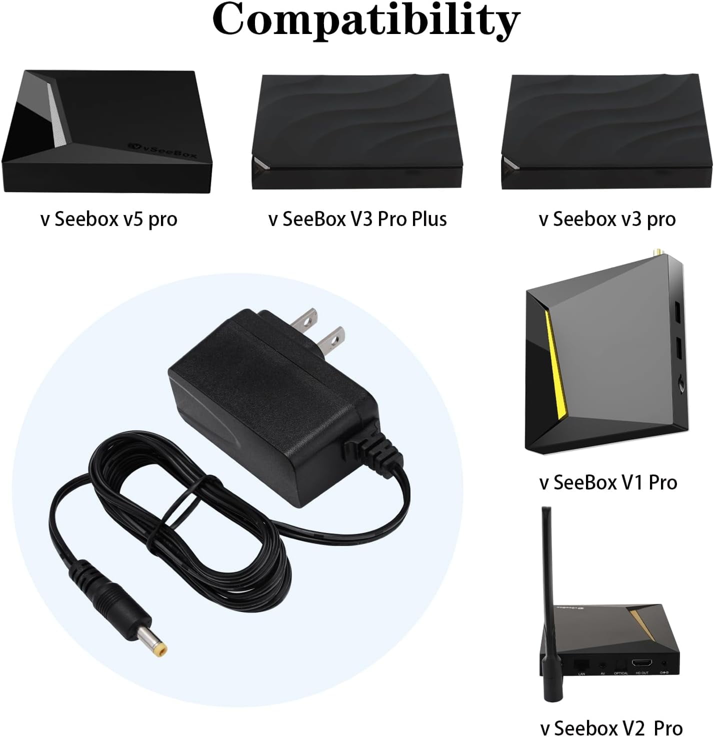 LINYAN-for Vseebox Power Cord Compatible with vSeeBox V1, V2, V3 Pro ...