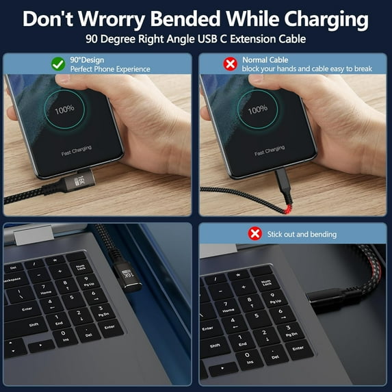 LINYAN-usbc extension cable right angle short 2FT Compatible with ...