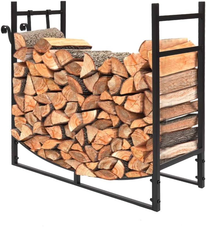 LINZJI 2 Tier Firewood Log Rack, Iron Lumber Storage Holder, Wood Pile ...