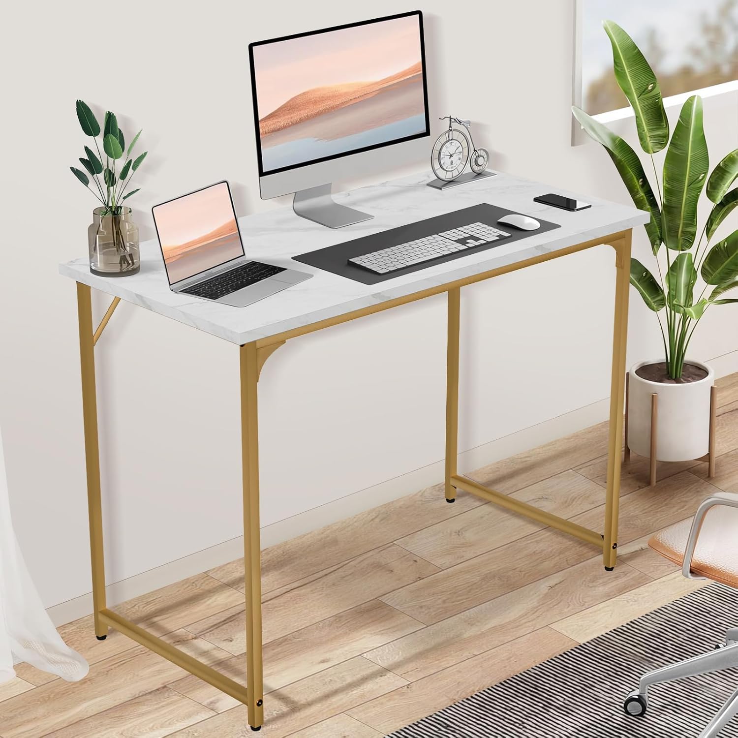 LINZJI 32/39/47 Inch Computer Desk, Office Table with Sturdy Metal ...