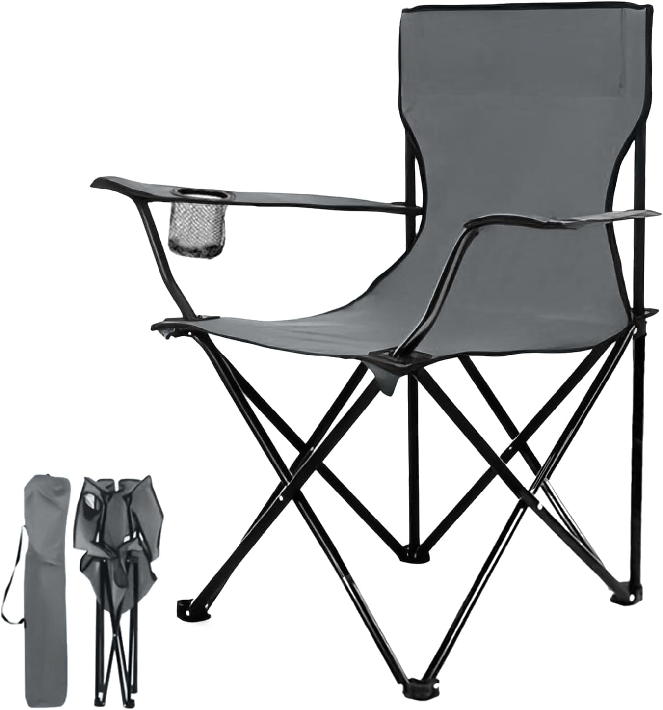 LINZJI Adult Folding Lightweight Camp Chair, Folding Chair with A Cup Holder and Carry Bag ...