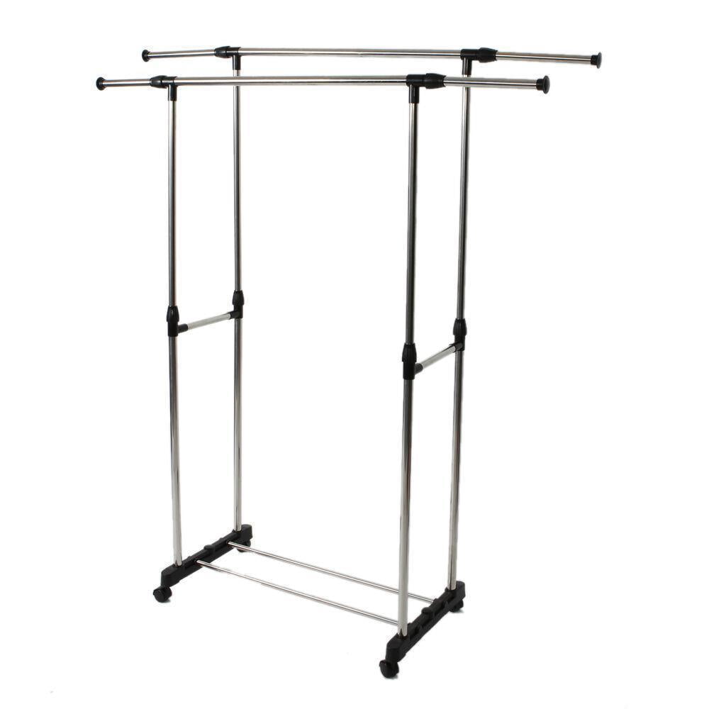 LINZJI Double-Rod Clothes Rack with Wheels, Stainless Steel Clothing ...