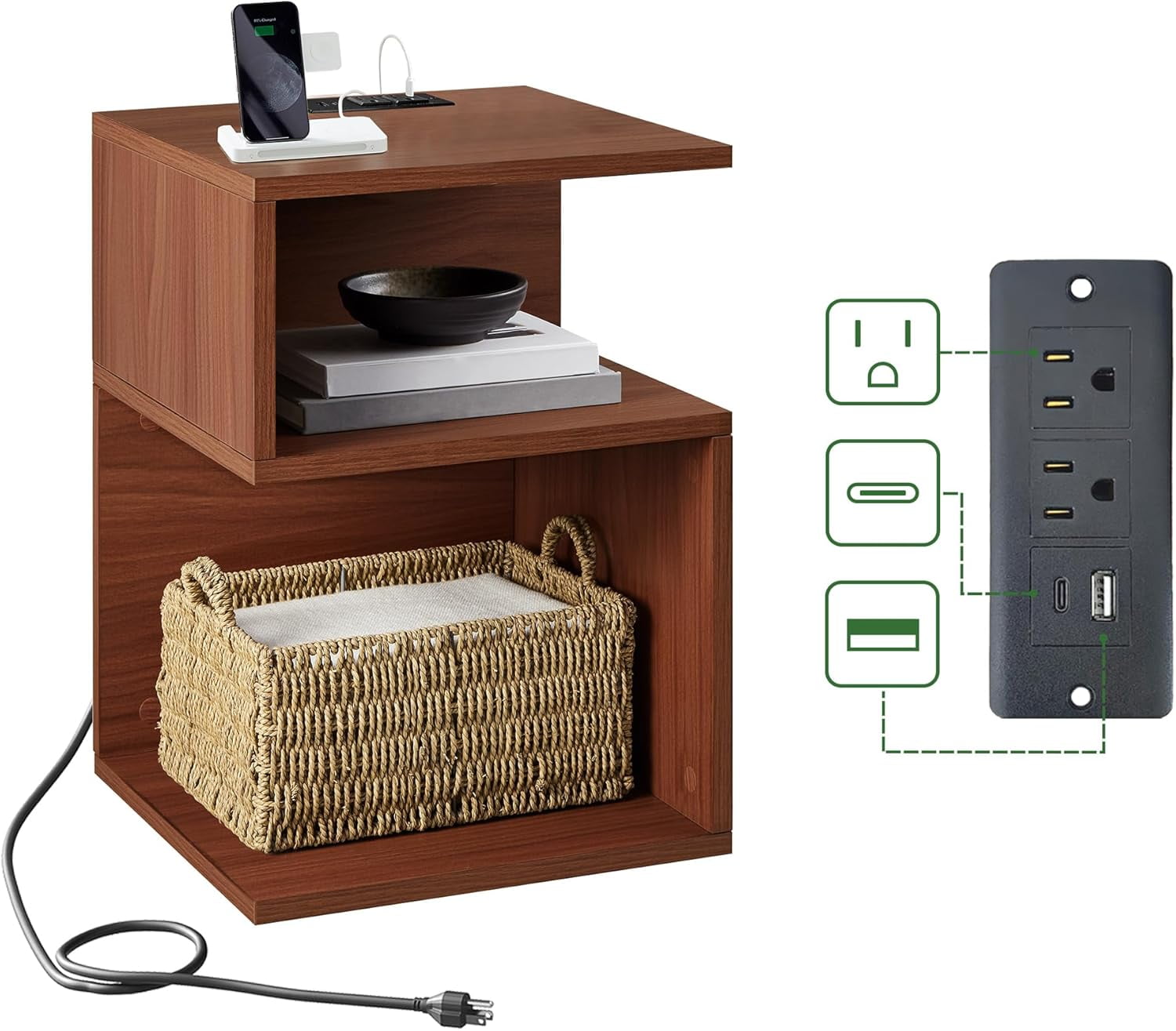LINZJI Night Stand Set of 2 for Bedroom Beside Table with Charging ...