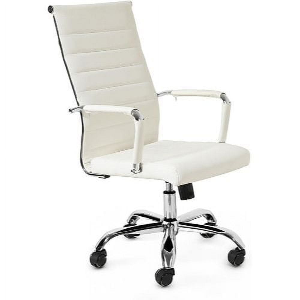 LINZJI Ribbed Office Chair High Back PU Leather Executive Conference ...