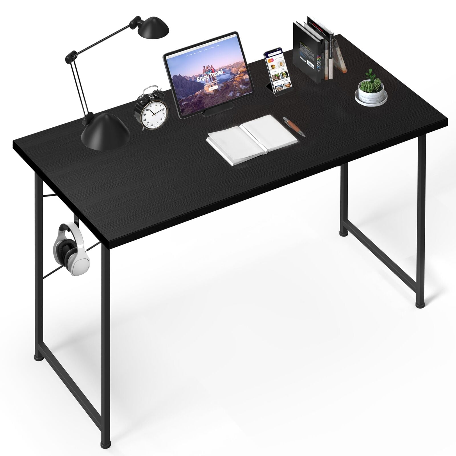 LINZJI Small Space Writing Desk with Headphone Hooks Modern Simple ...