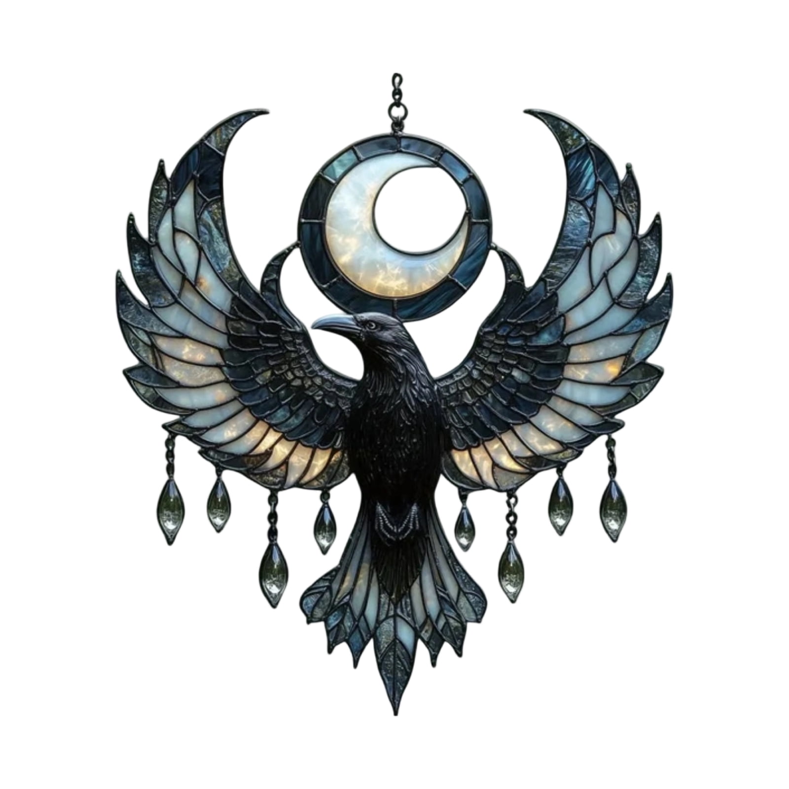 LIOAHP Gothic Stained Glass Crescent Moon & Raven Sun Catcher – Window ...