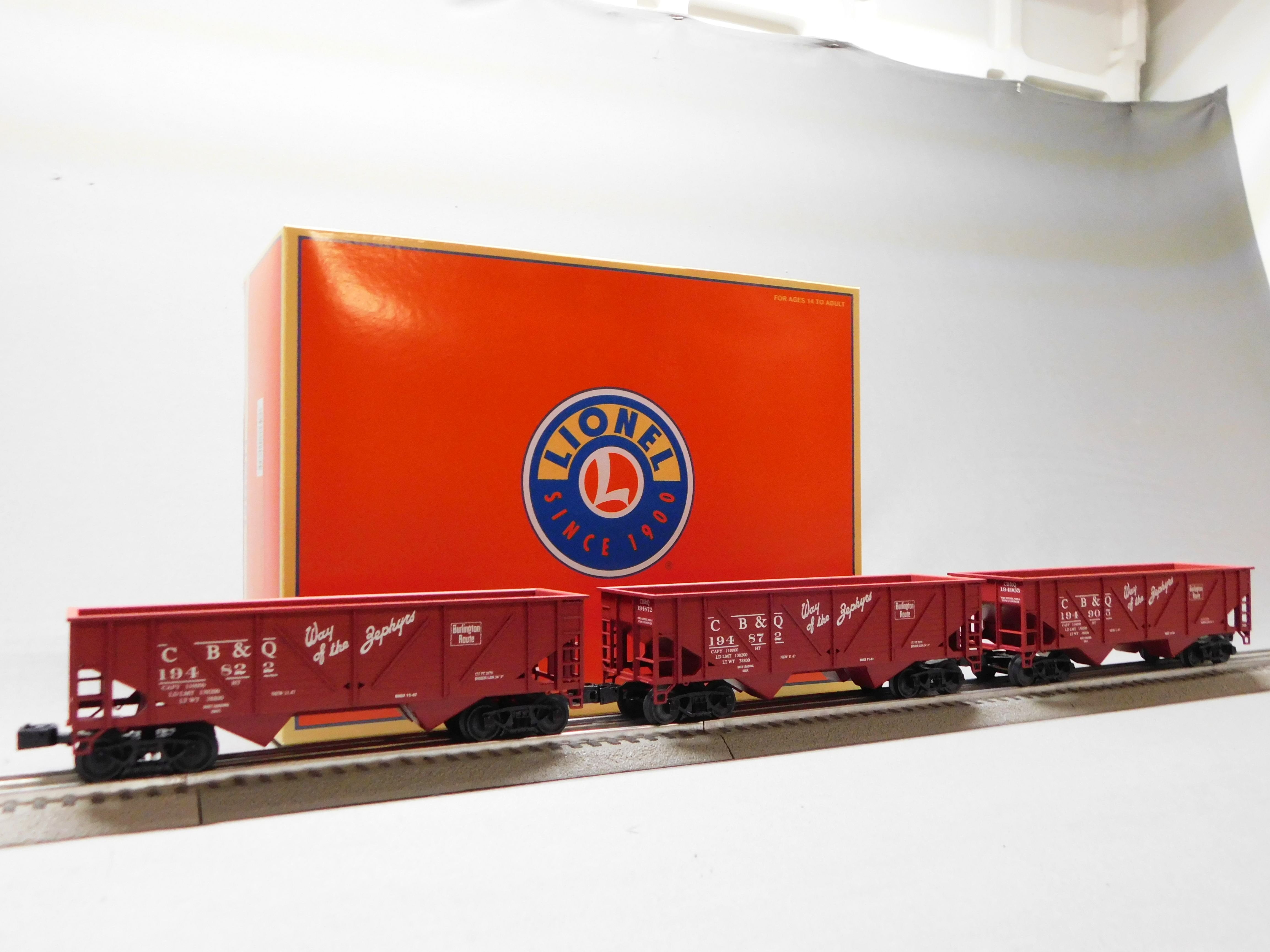LIONEL CHICAGO BURLINGTON & QUINCY CB&Q COMPOSITE 2-BAY HOPPER 3-PACK B ...