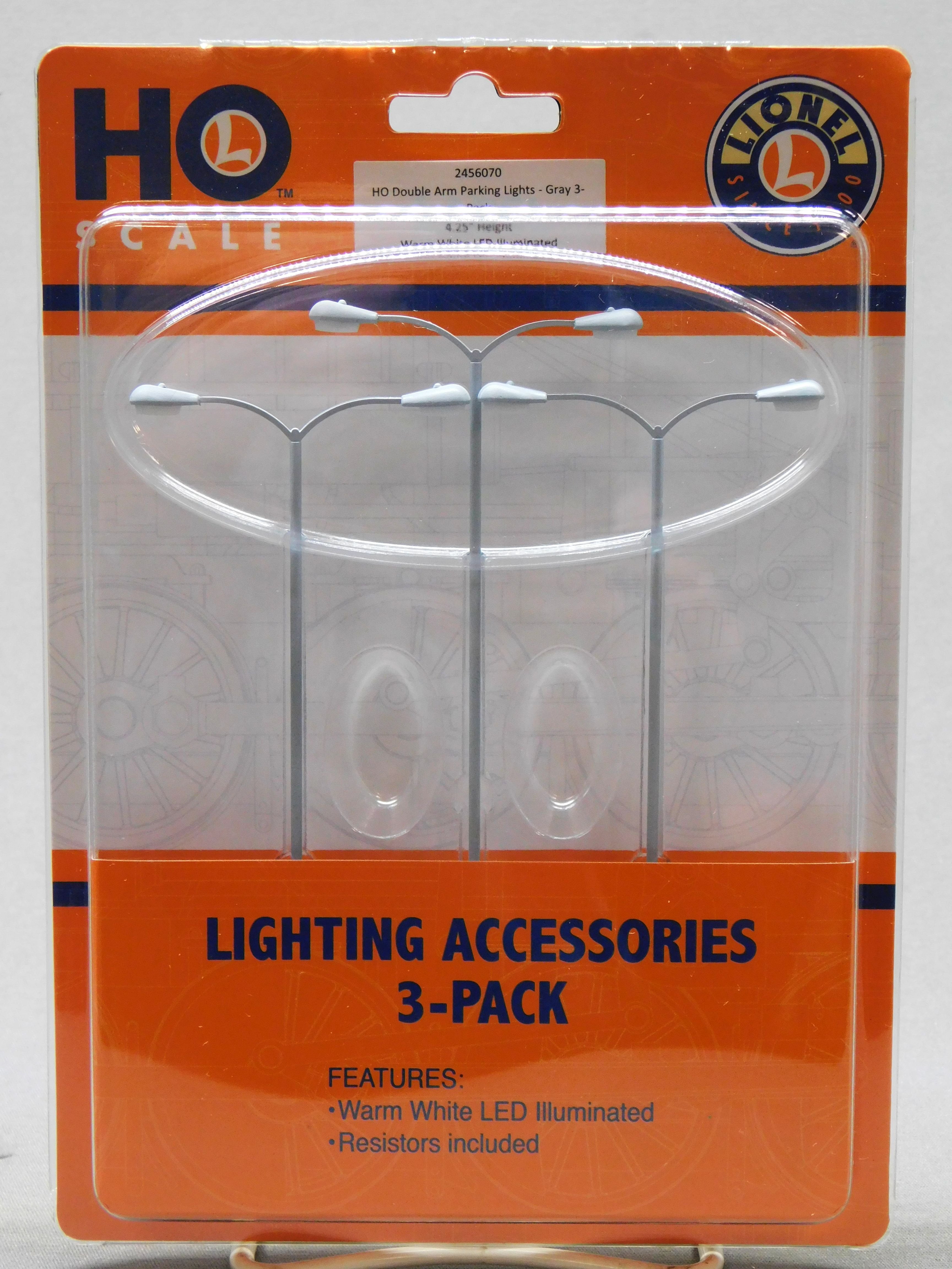 LIONEL HO SCALE ILLUMINATED DOUBLE ARM PARKING LIGHTS GRAY 3pk 2456070 ...