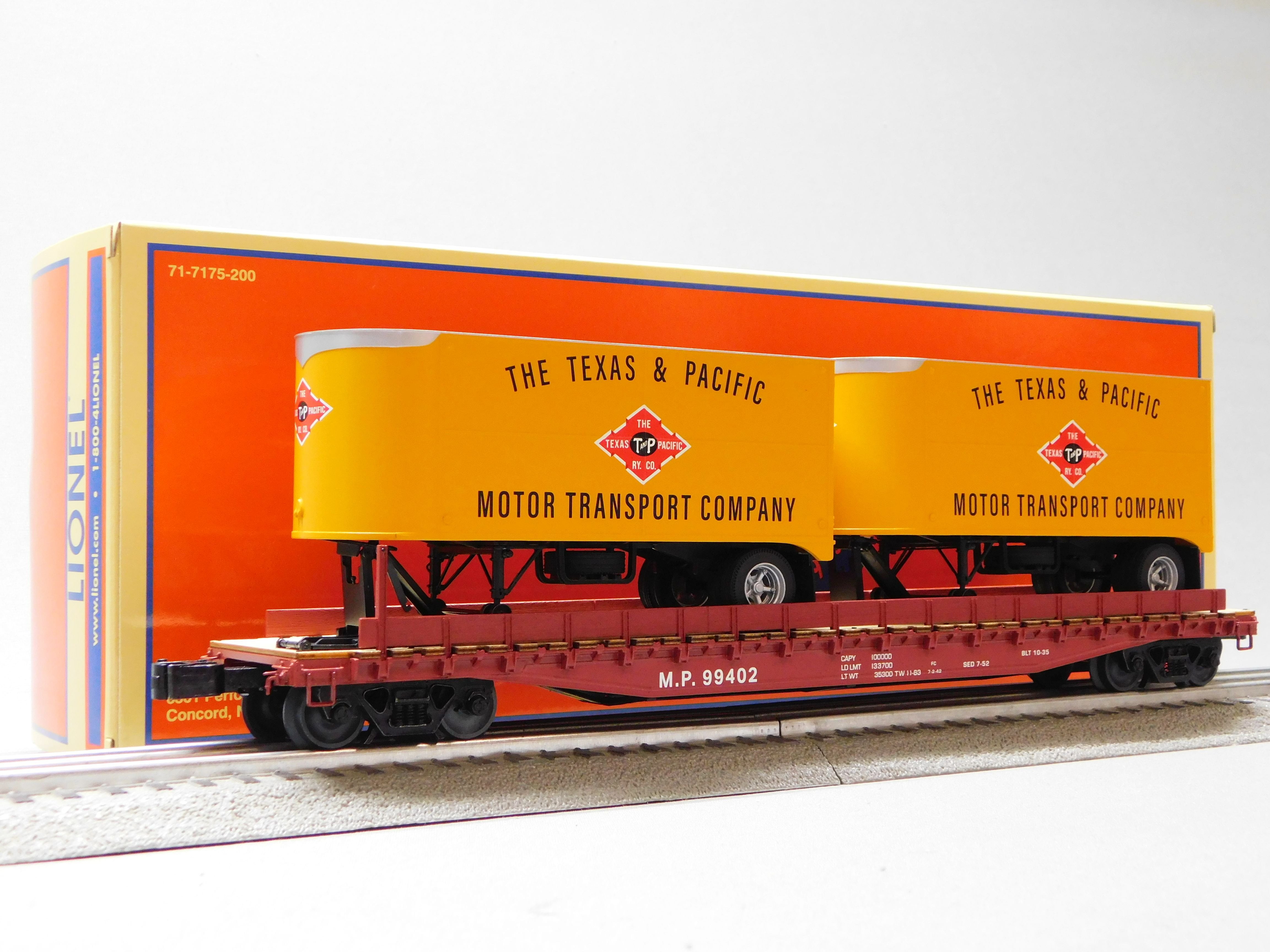 LIONEL TEXAS & PACIFIC 50' TOFC FLATCAR W/2 20' TRAILERS O GAUGE ...