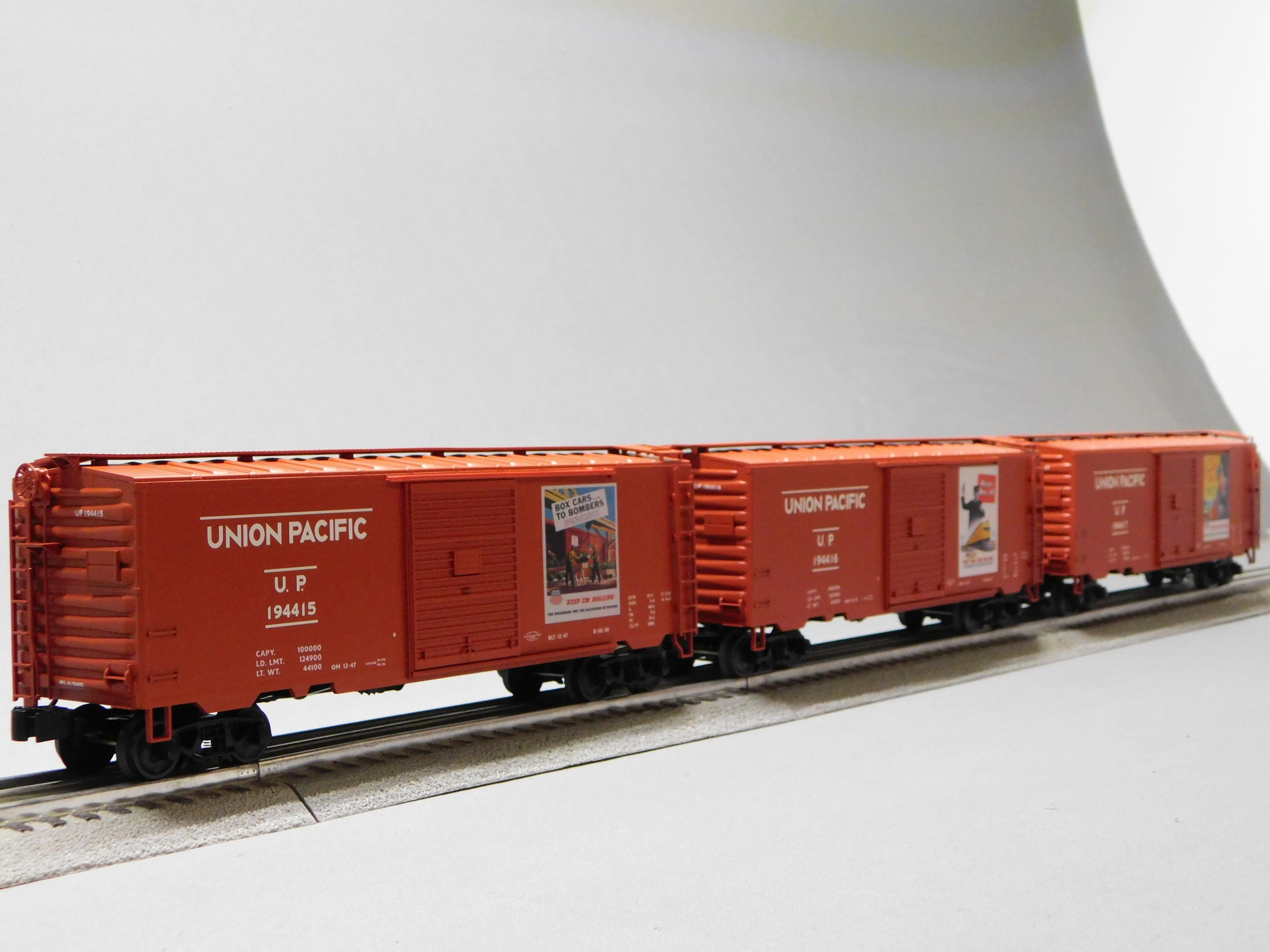 LIONEL UNION PACIFIC WWII BOXCAR ART PS1 PACK #5 O GAUGE 3 CAR SET ...