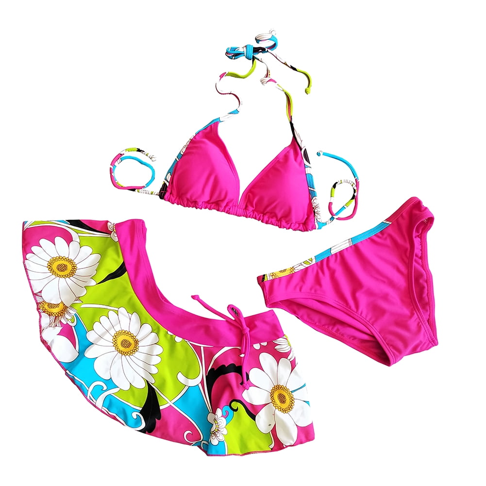 LIORA Little and Big Girls Flower Print Bikini Swimsuit Skirtini, Pink ...