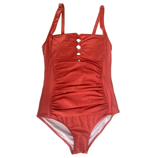 LIORA Women Tummy Control Lace Up One Piece Swimsuit Ruched Push Up ...