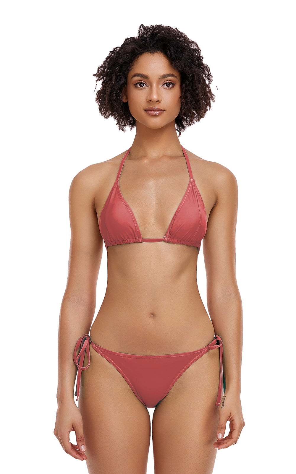 Liora Womens Bikini Swimsuit Triangle Top Side Tie Bottom Bikini