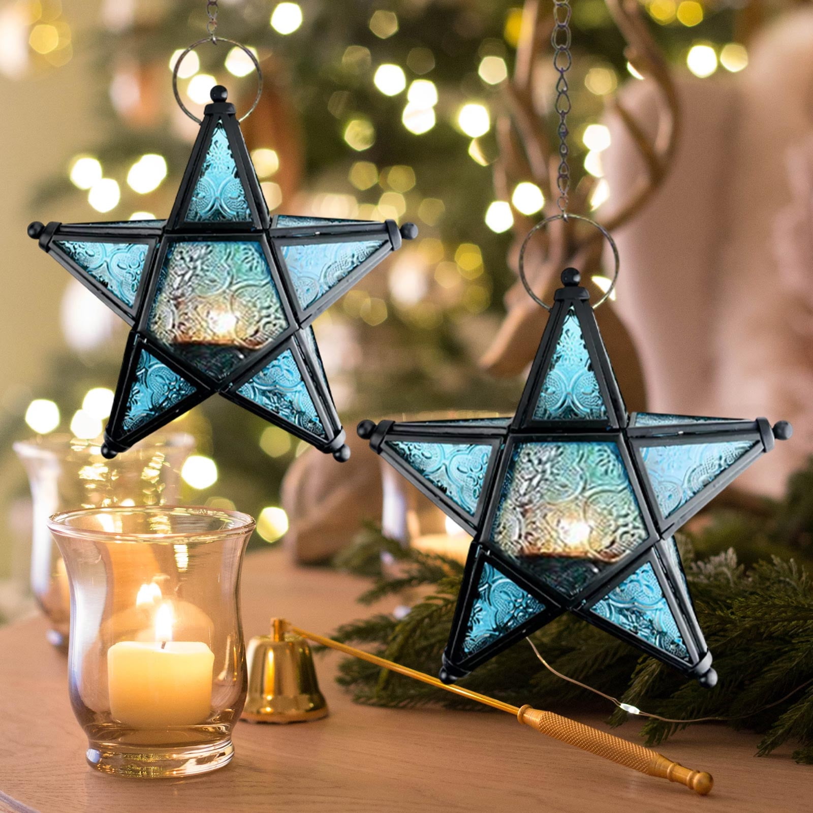 LIORAGLJ 7.76x7.32in Five Pointed Star Windproof Candlestick Iron ...