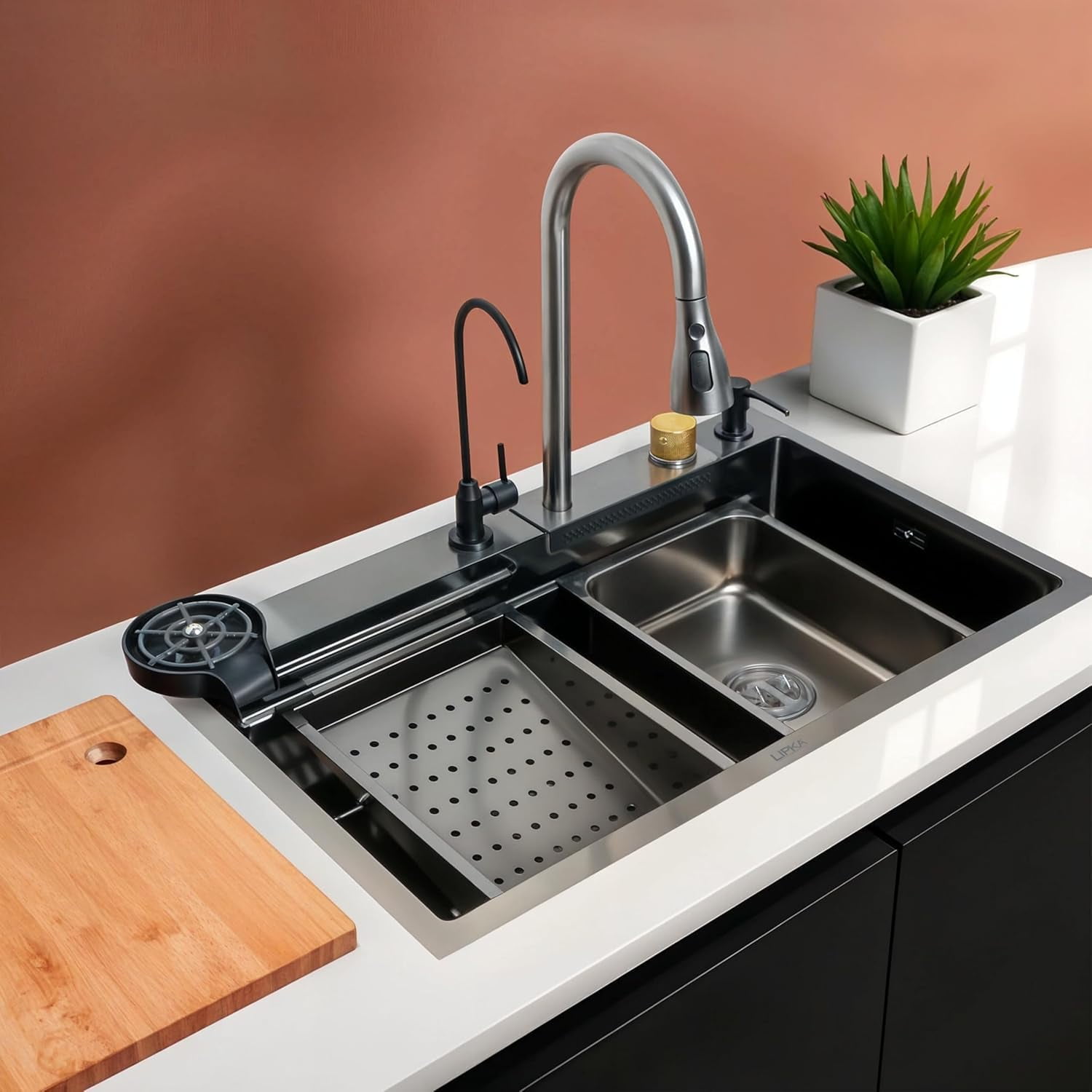 LIPKA Nano Premium Stainless Steel Single Bowl Kitchen Sink 30x18x9 ...