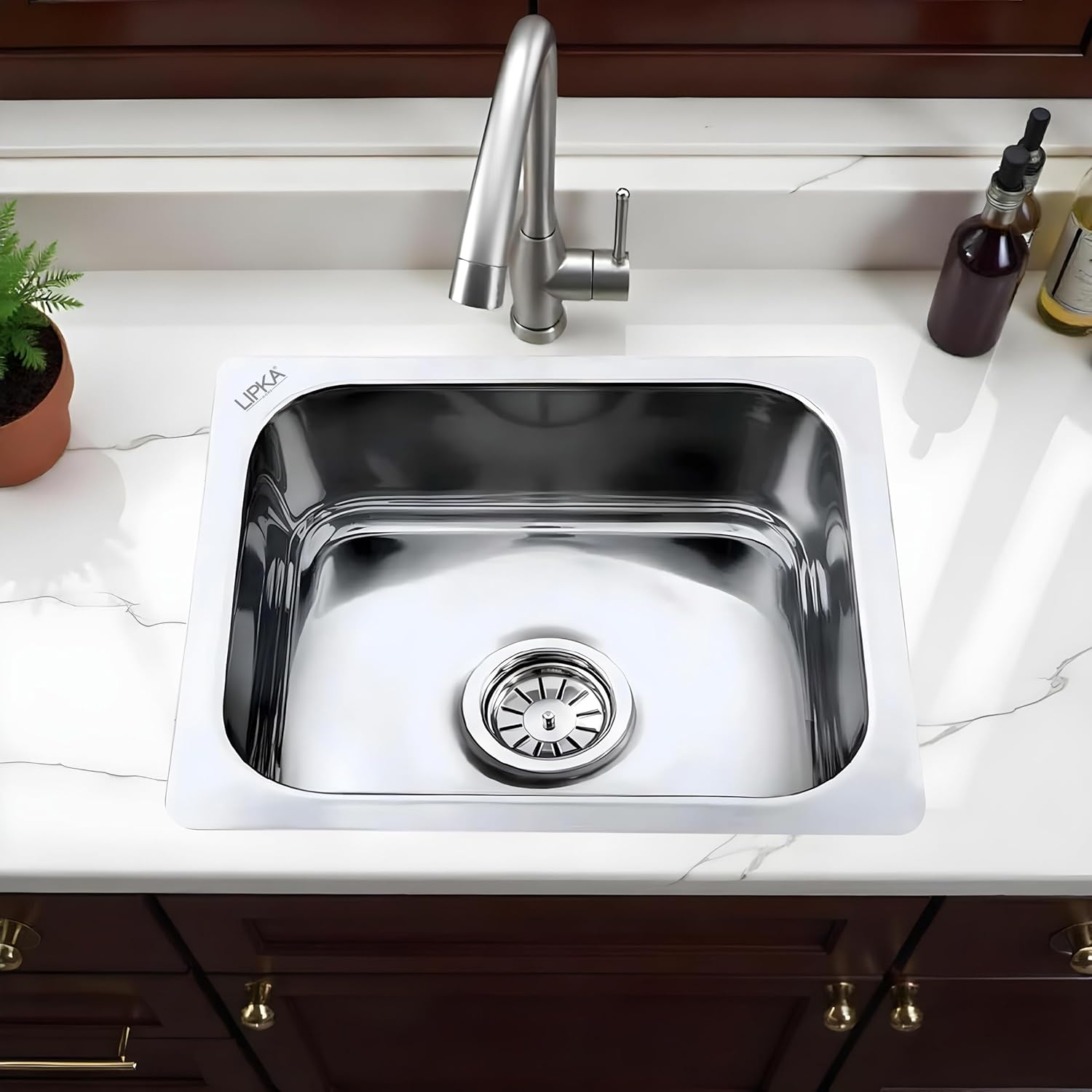 LIPKA Square Single Bowl 15 x 12 x 6 inches Kitchen Sink Premium ...