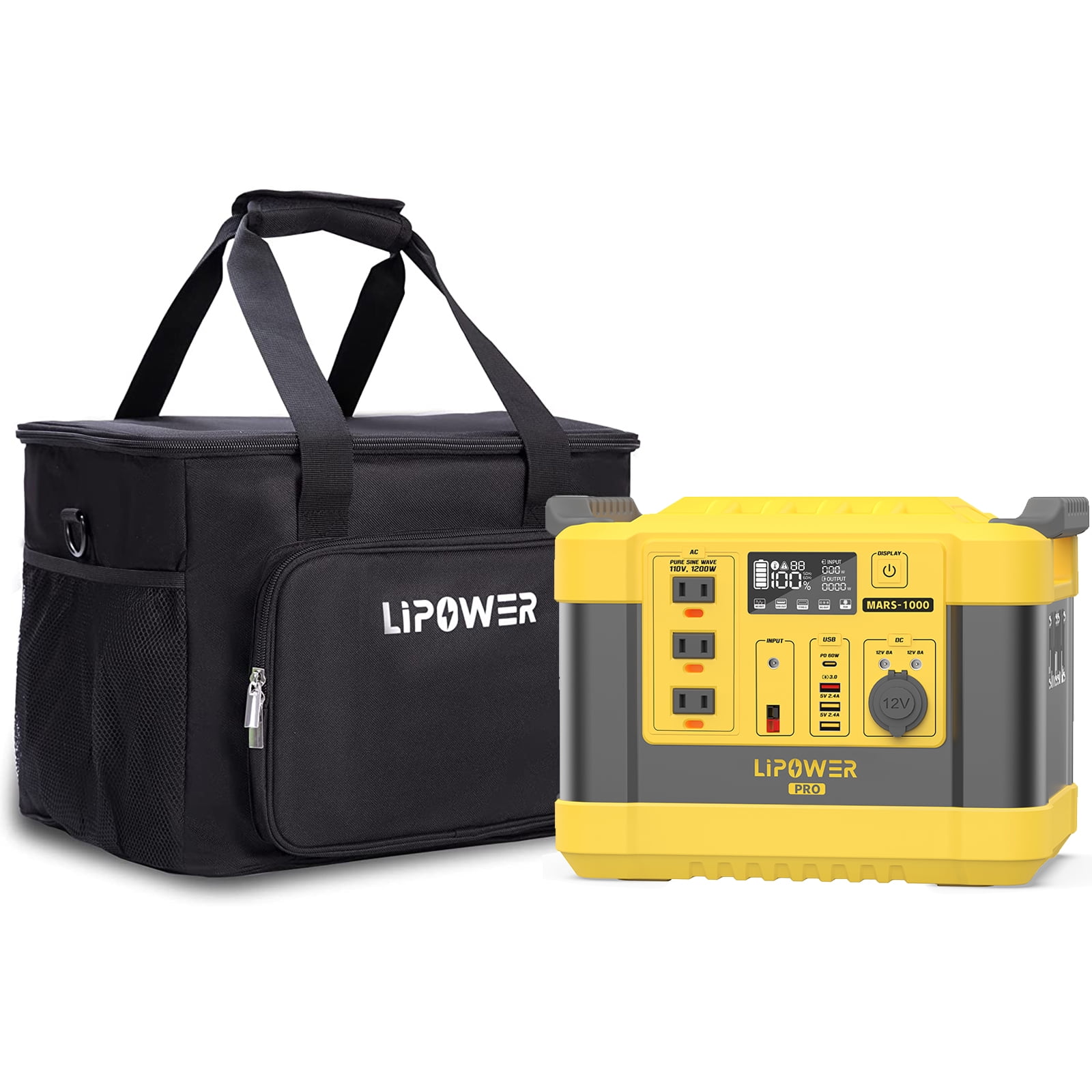 LIPOWER 1200W Portable Power Station, 1120Wh Peak 2000W LiFePO4 Battery Solar Generator with 2x ...