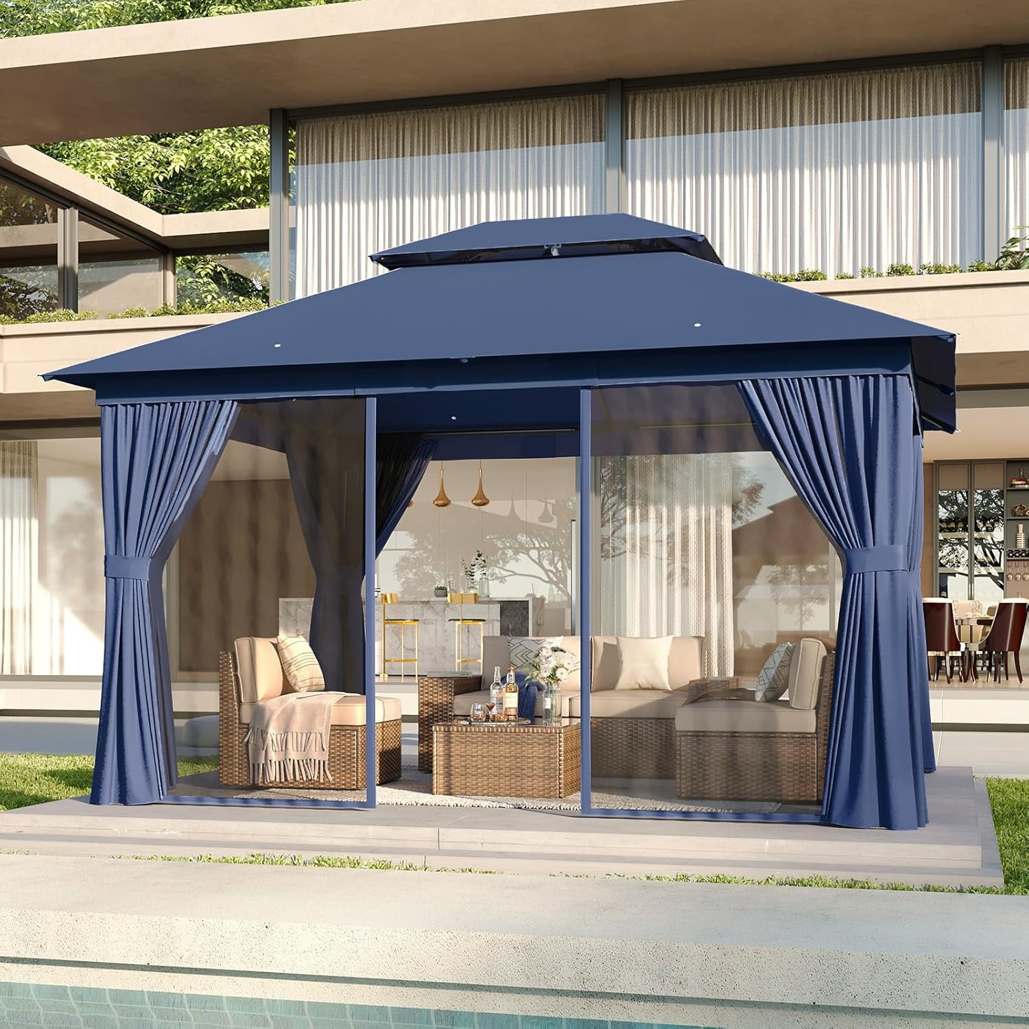 LIQI 10'x12' Outdoor Patio Gazebo, Heavy Duty Party Tent with Wind ...