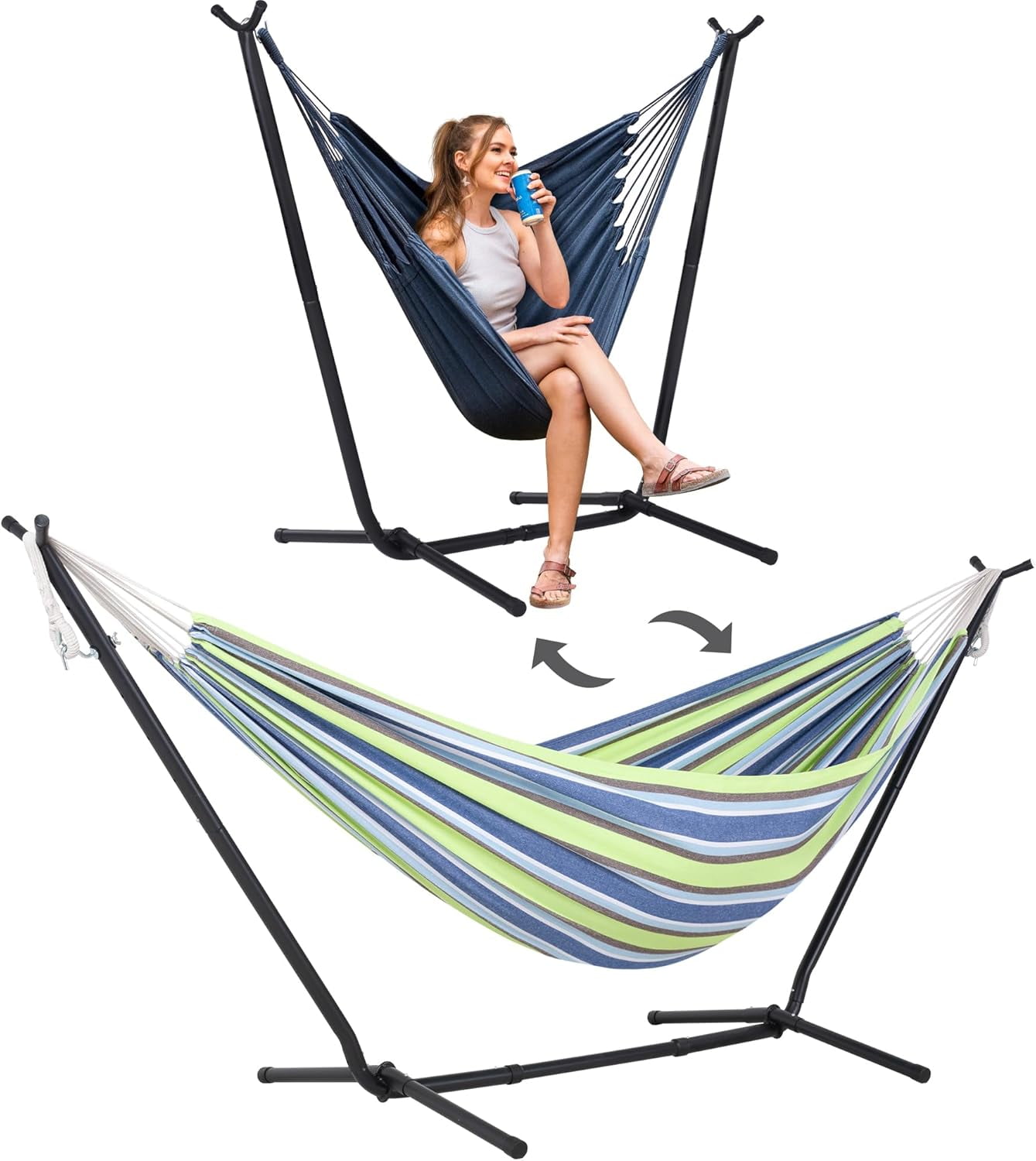 LIQI 2-in-1 Convertible Backyard Fabric Hammock with Stand, Large ...