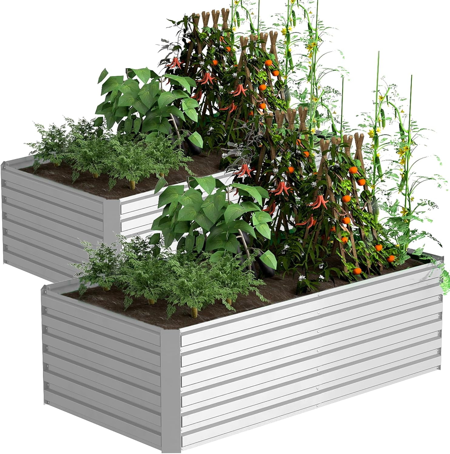 LIQI 2pcs 8x4x2ft Galvanized Raised Garden Bed, Deep Root Planter Box ...