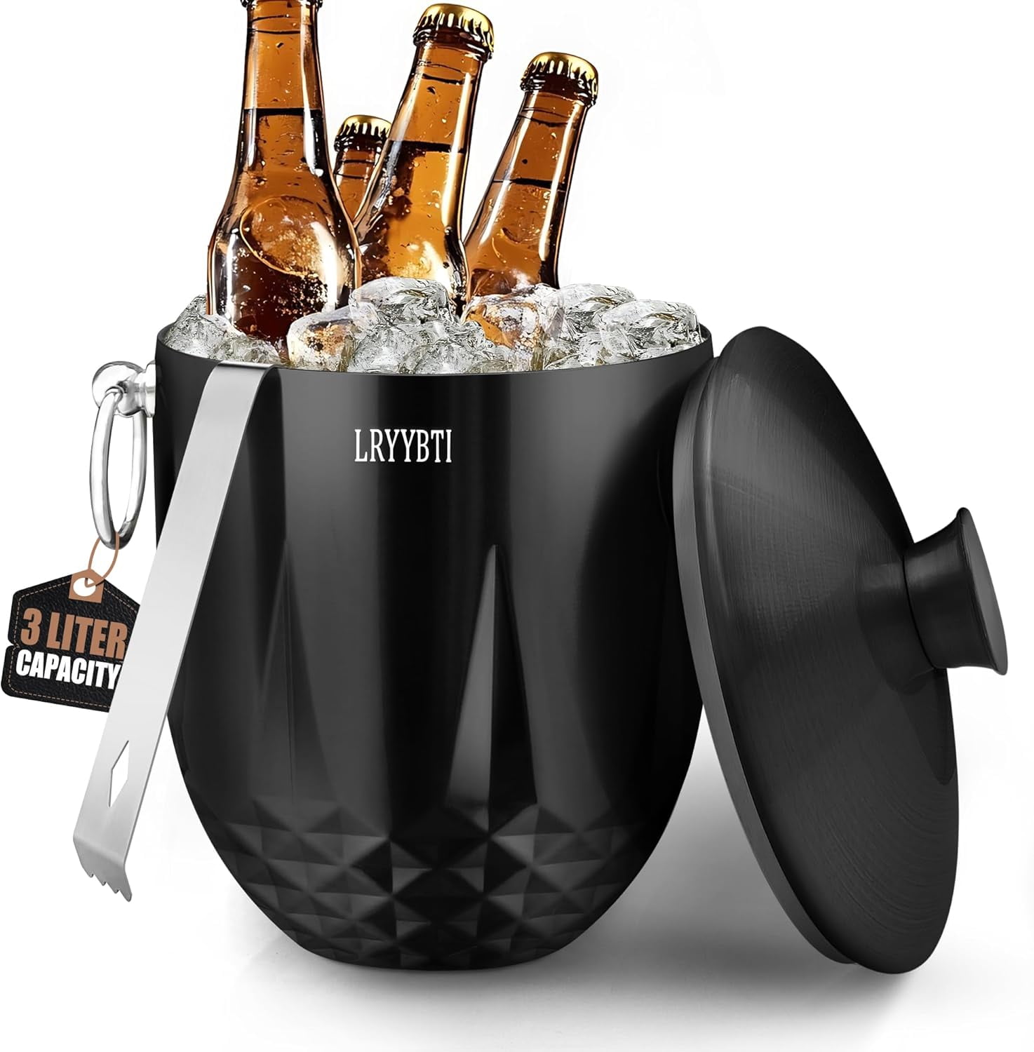 LIQI 3L Ice Buckets for Parties and Cocktail Bar,Tongs & Strainer(Black ...