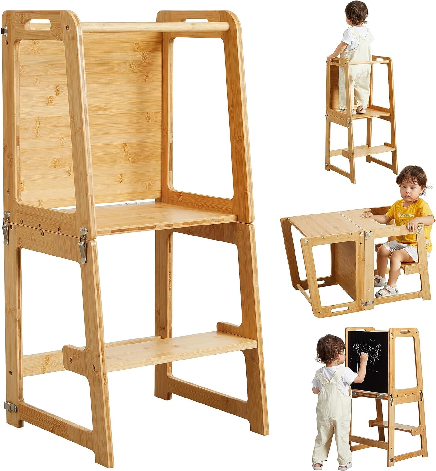 LIQI 4-in-1 Standing Tower for Toddlers and Kids 1-6 Years, Bamboo ...
