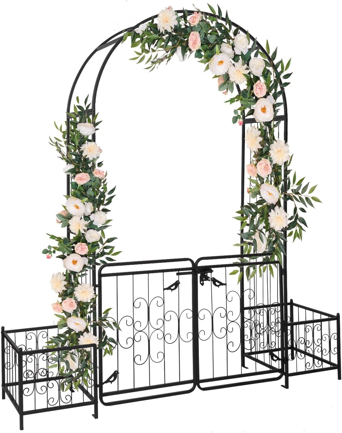 LIQI 7FT Garden Arch Arbor with Entry Door and Plant Frame, Heavy Duty ...