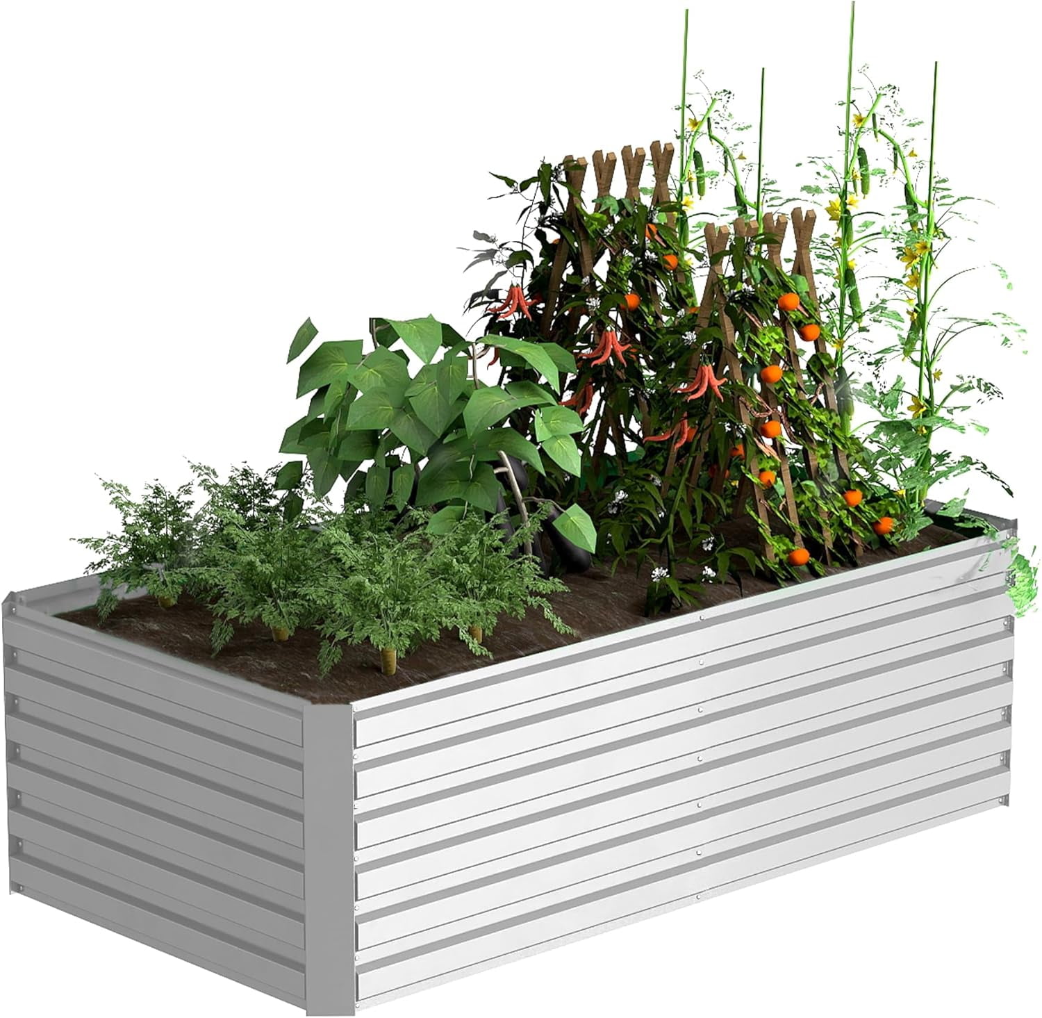 LIQI 8x4x2ft Galvanized Raised Garden Bed, Deep Root Planter Box Outdoor,Large Heavy Metal ...