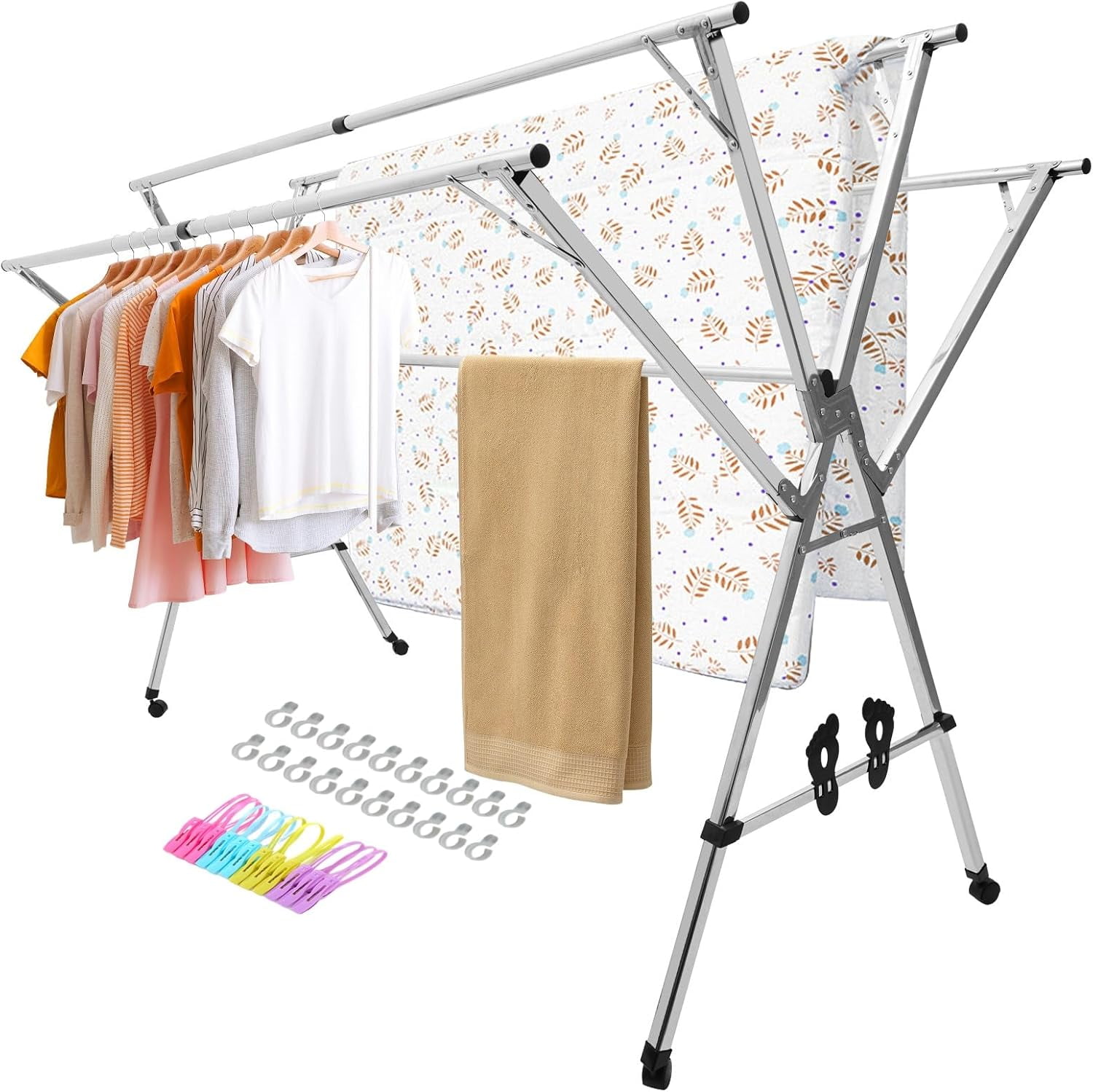 LIQI Adjustable 5-Bar Clothes Drying Rack, Foldable Stainless Steel ...