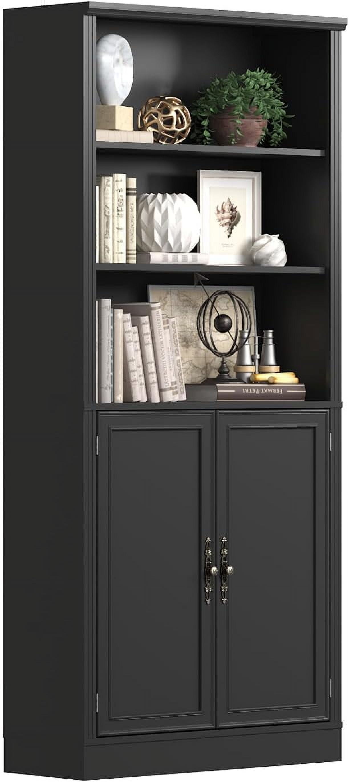 LIQI Bookcase with Doors, Adjustable Shelves, P2 MDF Construction, Freestanding Cabinet with ...