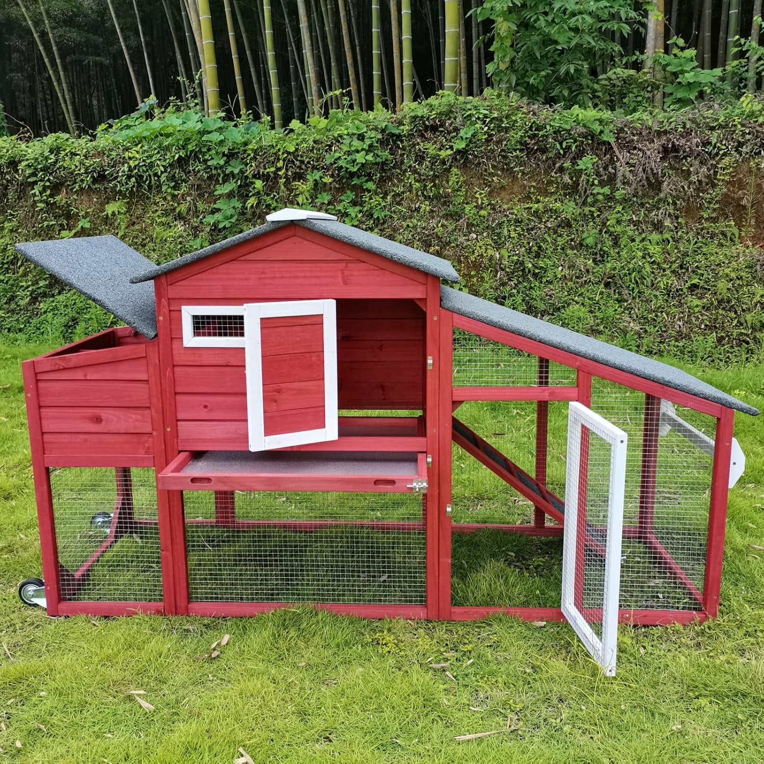 LIQI Chicken Coop and Run, Two Story Mobile Rabbit Hutch Indoor Outdoor ...