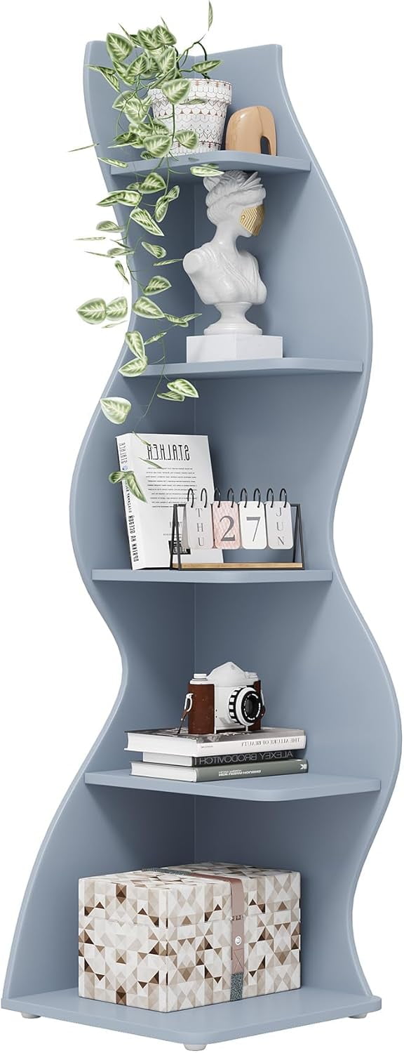 LIQI Corner Shelf, Modern 5-Tier Wall Corner Bookshelf, Stylish Corner Small Bookcase Storage ...