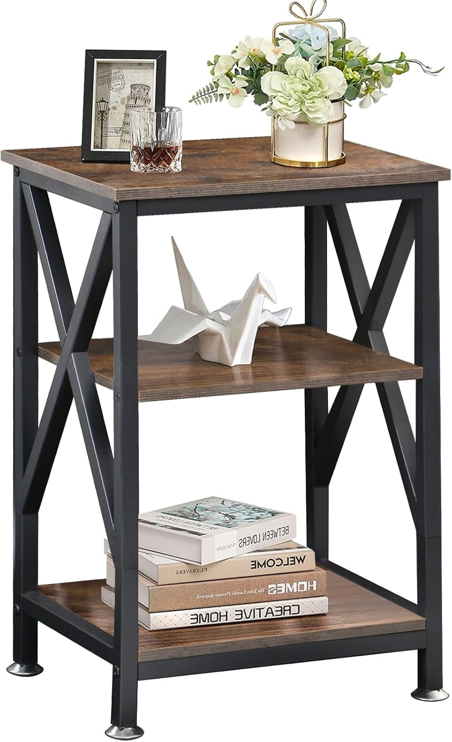 LIQI End Tables with Storage Shelf, 12" D x 16" W x 24" H, Small Side ...