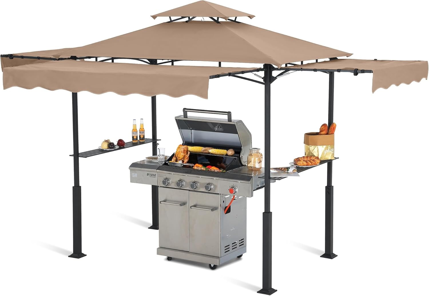 LIQI Grill Gazebo with Extra Awning on Three Sides - 5'x14' Outdoor ...