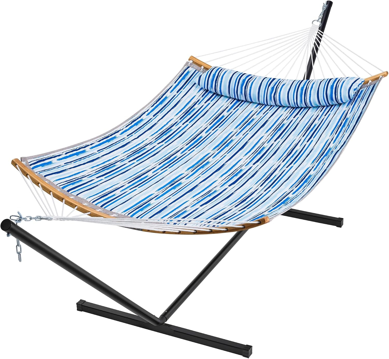 LIQI Hammock with Stand, 2 Person Heavy Duty Hammock Frame, Detachable Pillow & Strong Curved ...