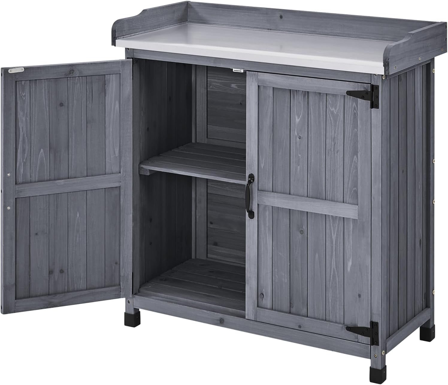 LIQI Potting Bench Table - Wooden Storage Cabinet with Removable Shelf & Flexible Space & Metal ...