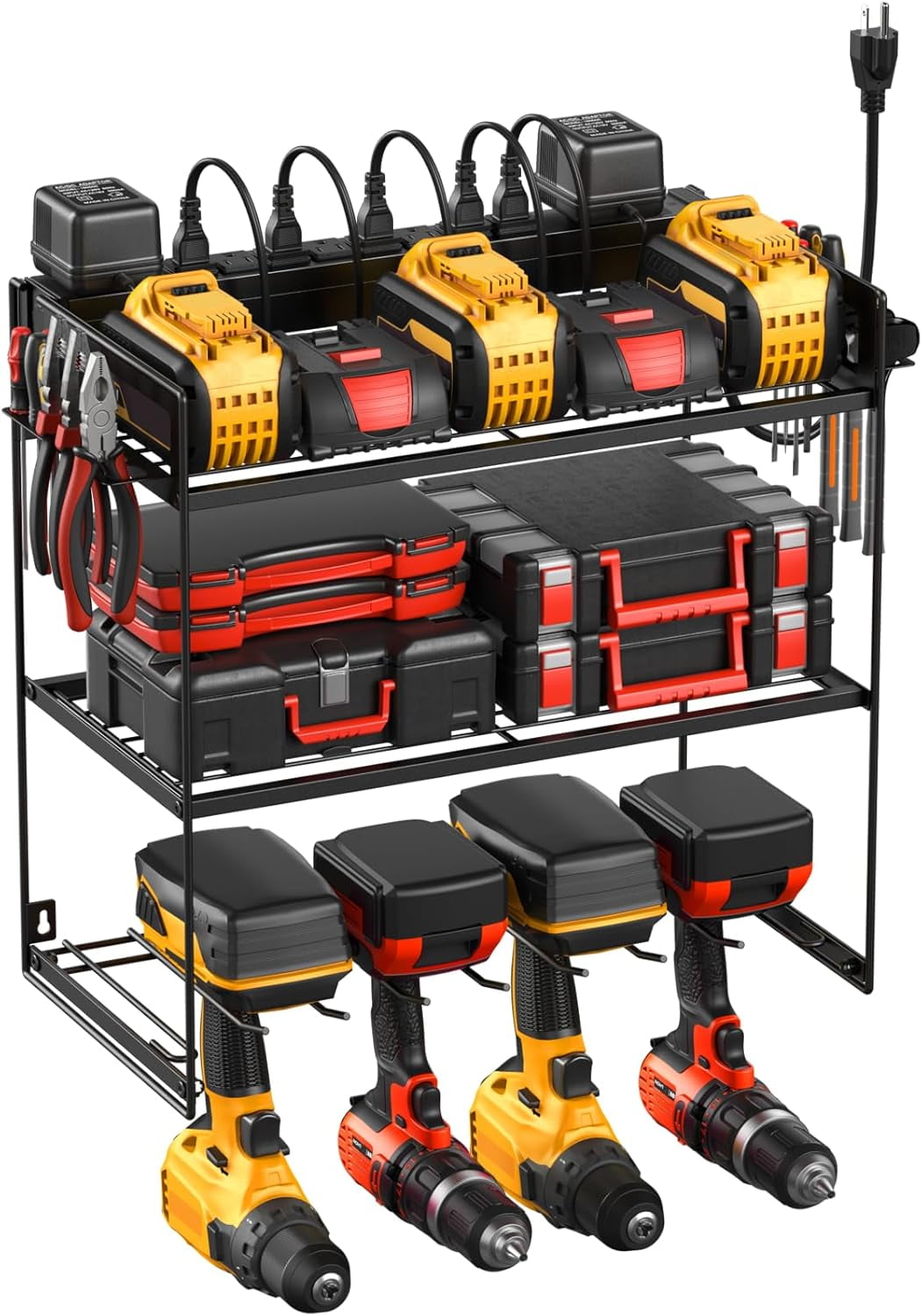 LIQI Power Tool Organizer with 10 Outlet Power Strip, 3 Layer Wall ...