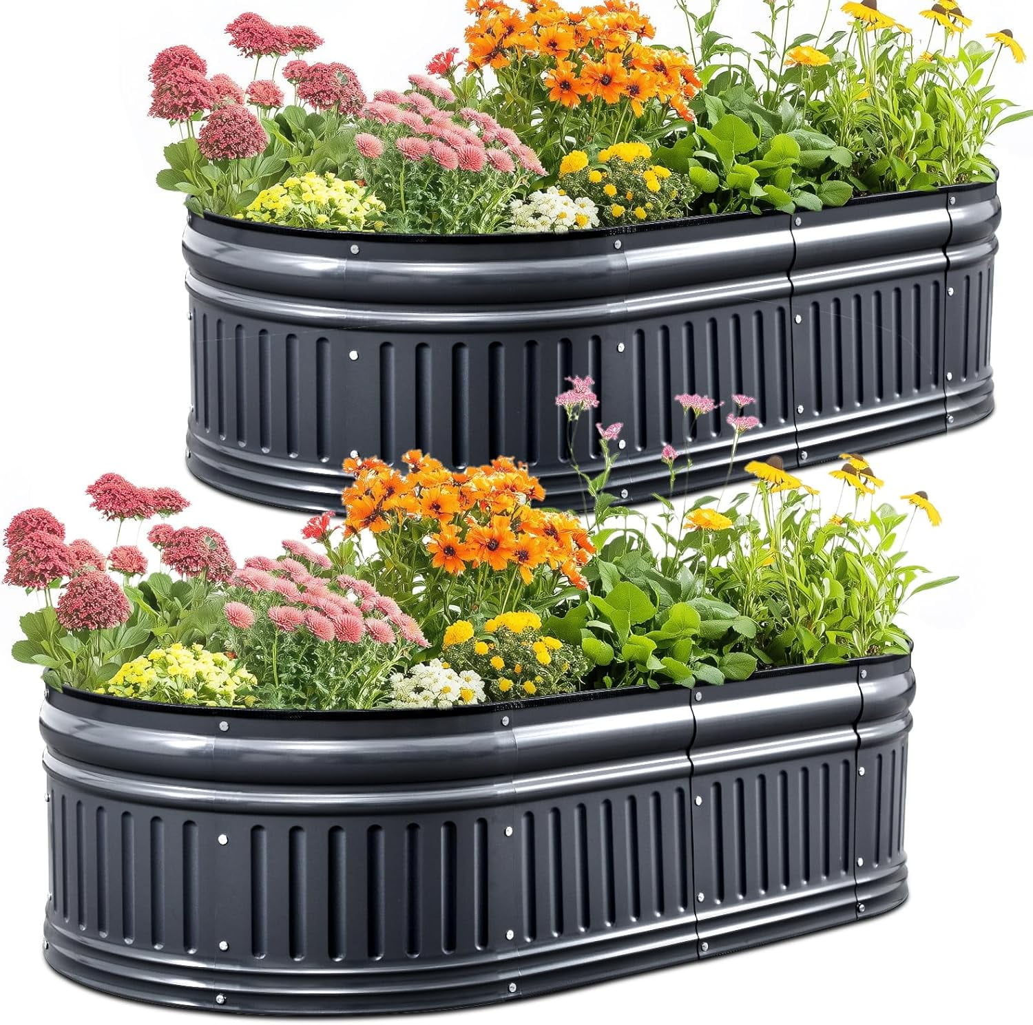 LIQI Raised Garden Bed Kit 2025 Upgraded Modular DIY Galvanized Planter Garden Box Outdoor for ...