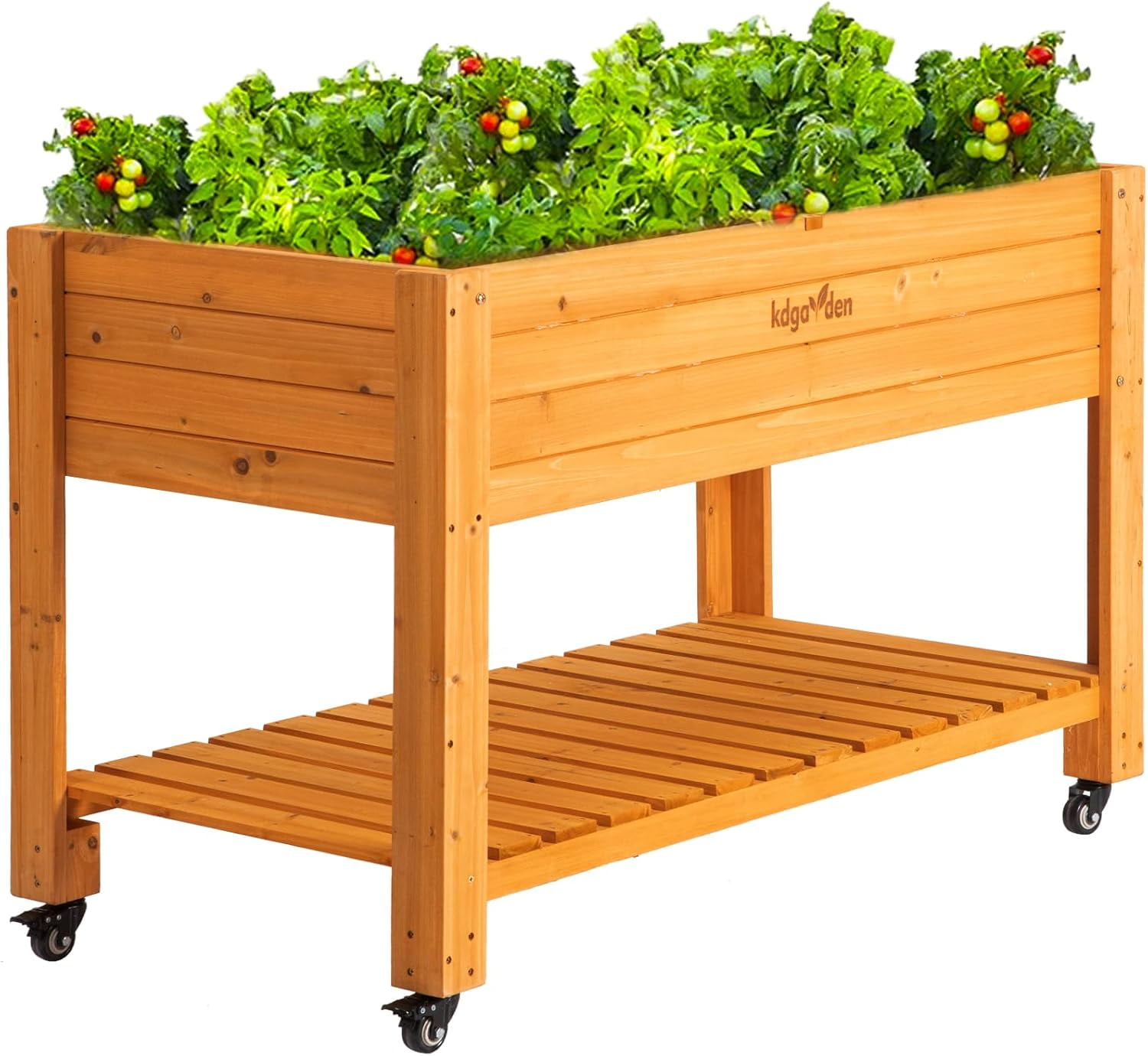 LIQI Raised Garden Bed with Wheels 48"x24"x33" Large Wood Planter Box with Legs Outdoor Mobile ...