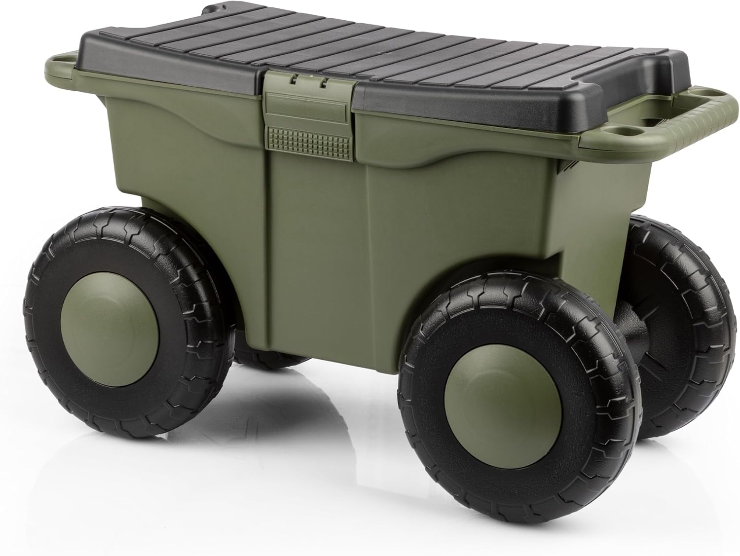 LIQI Rolling Garden Cart with Seat - Plastic Storage with Bench and ...