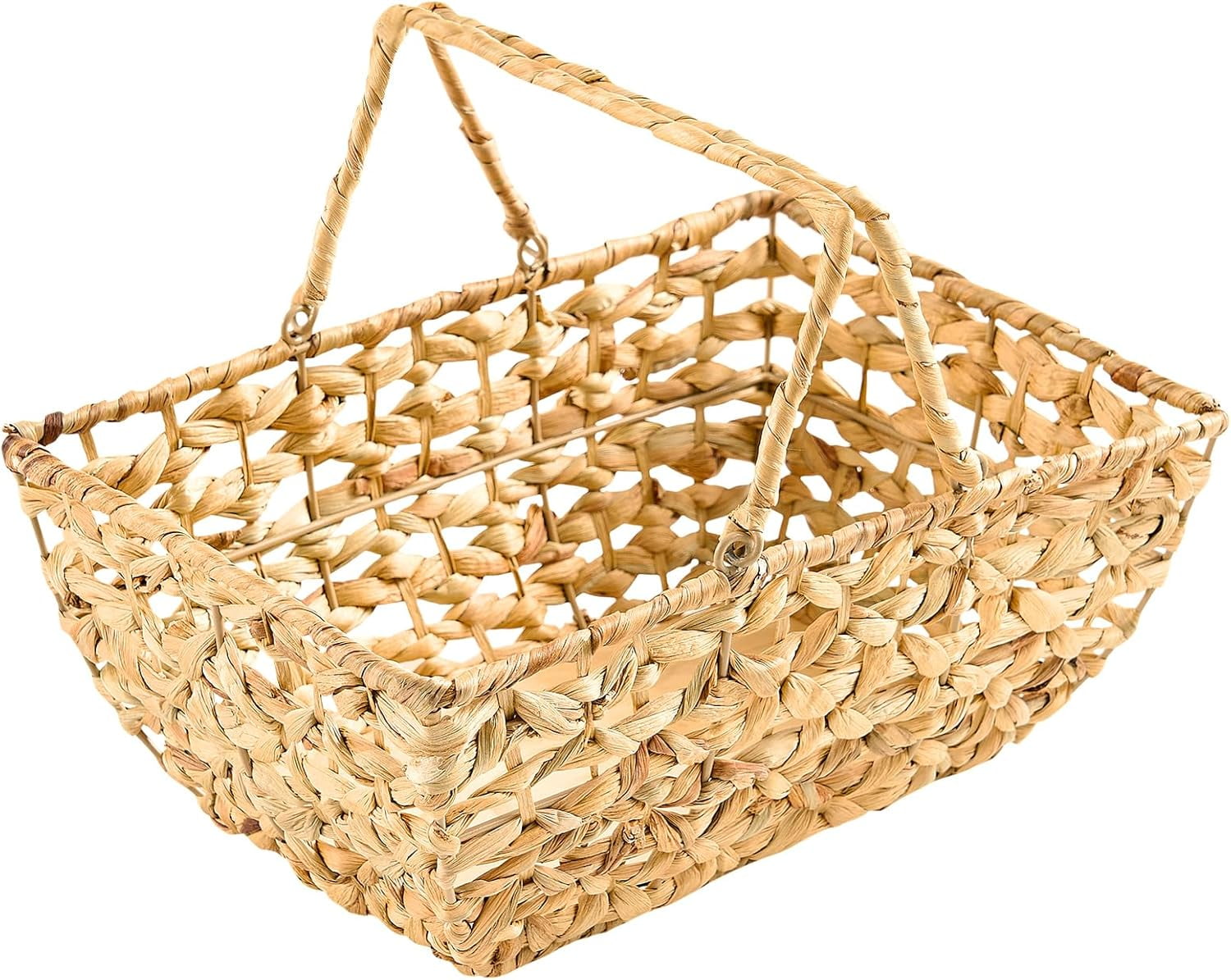 LIQI Wicker Picnic Basket with Handles, Wicker Baskets with Wooden Base for Picnic, Camping ...