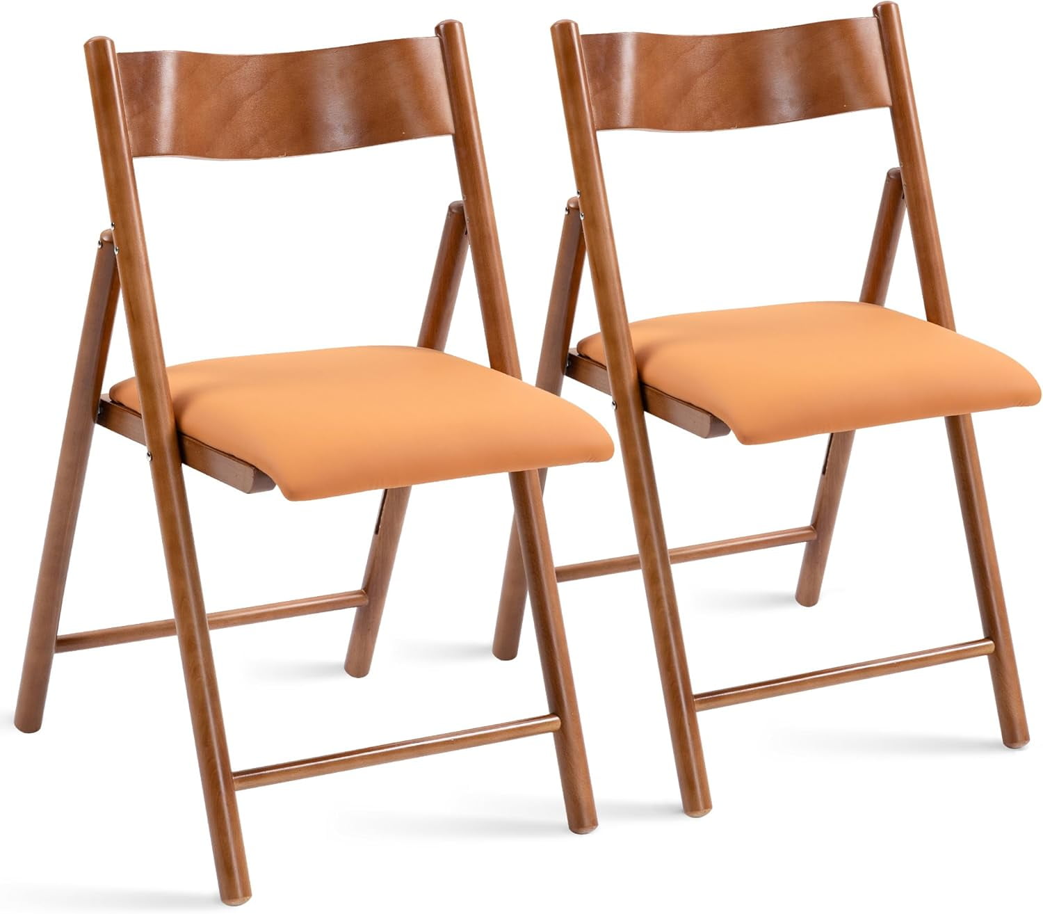 LIQI Wooden Folding Chairs 2 Pack, Padded Folding Chairs with Wear ...