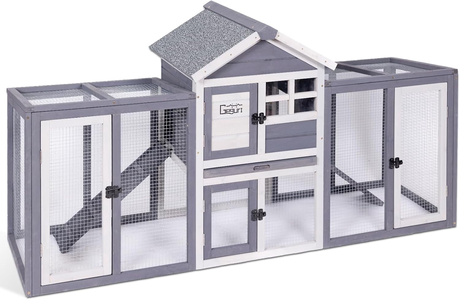 LIQI Wooden Rabbit Hutch, Indoor Outdoor Chicken Coop Bunny Cage with ...