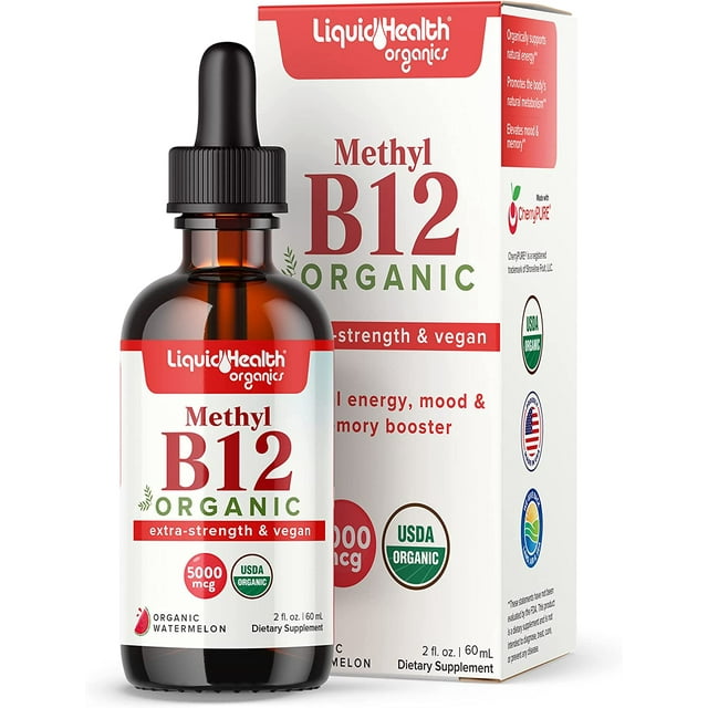 LIQUIDHEALTH Organic Vegan-Friendly Vitamin B12 Drops, Energy ...