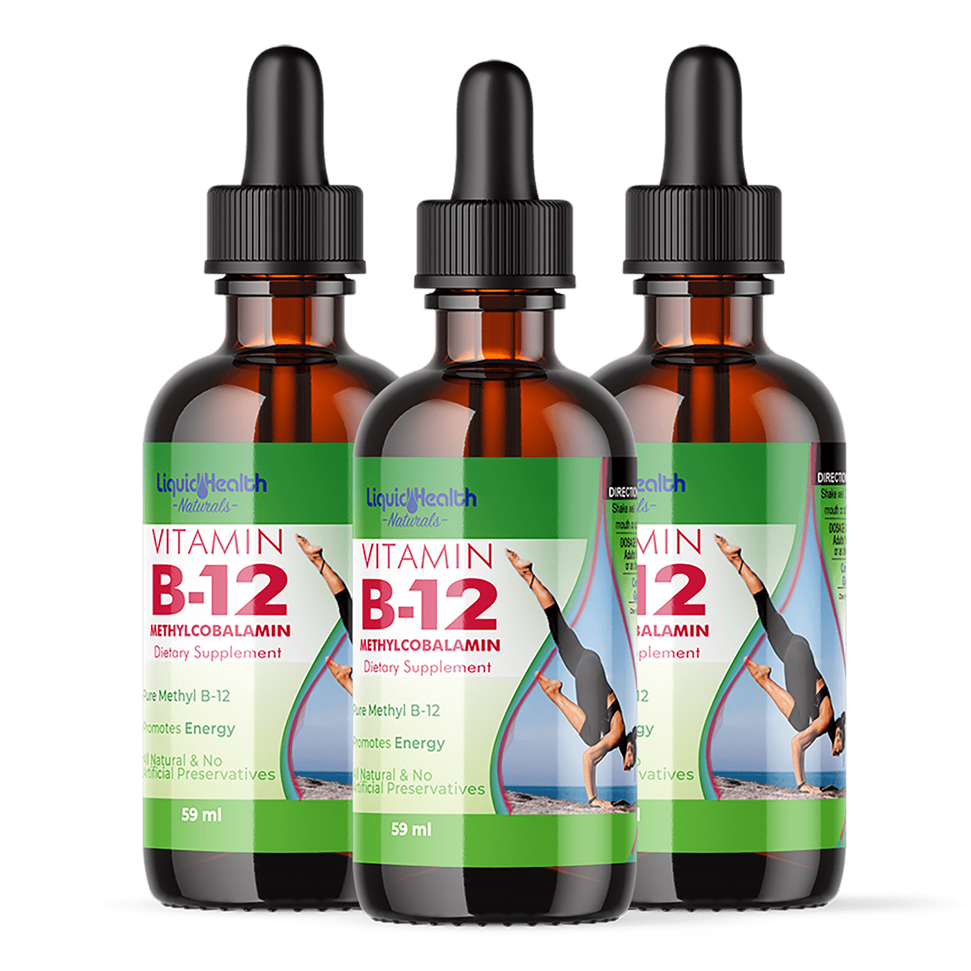 LIQUIDHEALTH Vitamin B12 Methylcobalamin Drops, Sublingual Absorption, Vegan, 2500mcg, 3 Pack ...