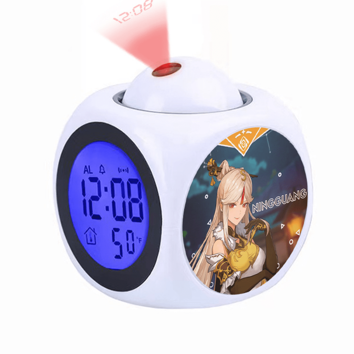 LISACANN Digital Alarm Clock, Cartoon Genshin_Impact Academia Pattern Rotatable Projection Clock ...