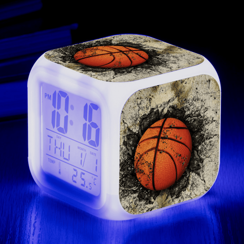 LISACANN Digital Alarm Clock for Kids, Cartoon Basketball Pattern 7 LED ...