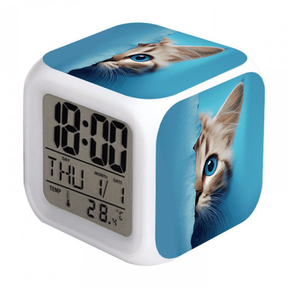 LISACANN Digital Alarm Clock for Kids, Cartoon Cat Pattern 7 LED Color ...